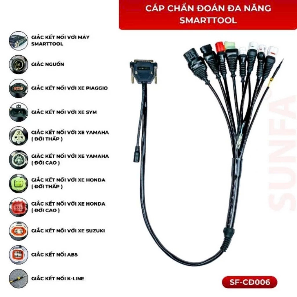 Cáp đa năng cho máy Motoscan 7, Smarttool 2, Smart Fi 2, Motoscan tab, EasyScan đủ các giắc kết ...