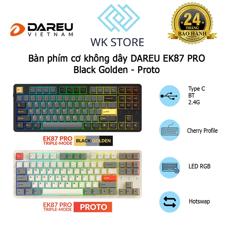 Bàn Phím Cơ Không Dây DAREU EK87 PRO | 3 Mode | Cherry PBT | Led RGB | Bảo hành 24 Tháng ...