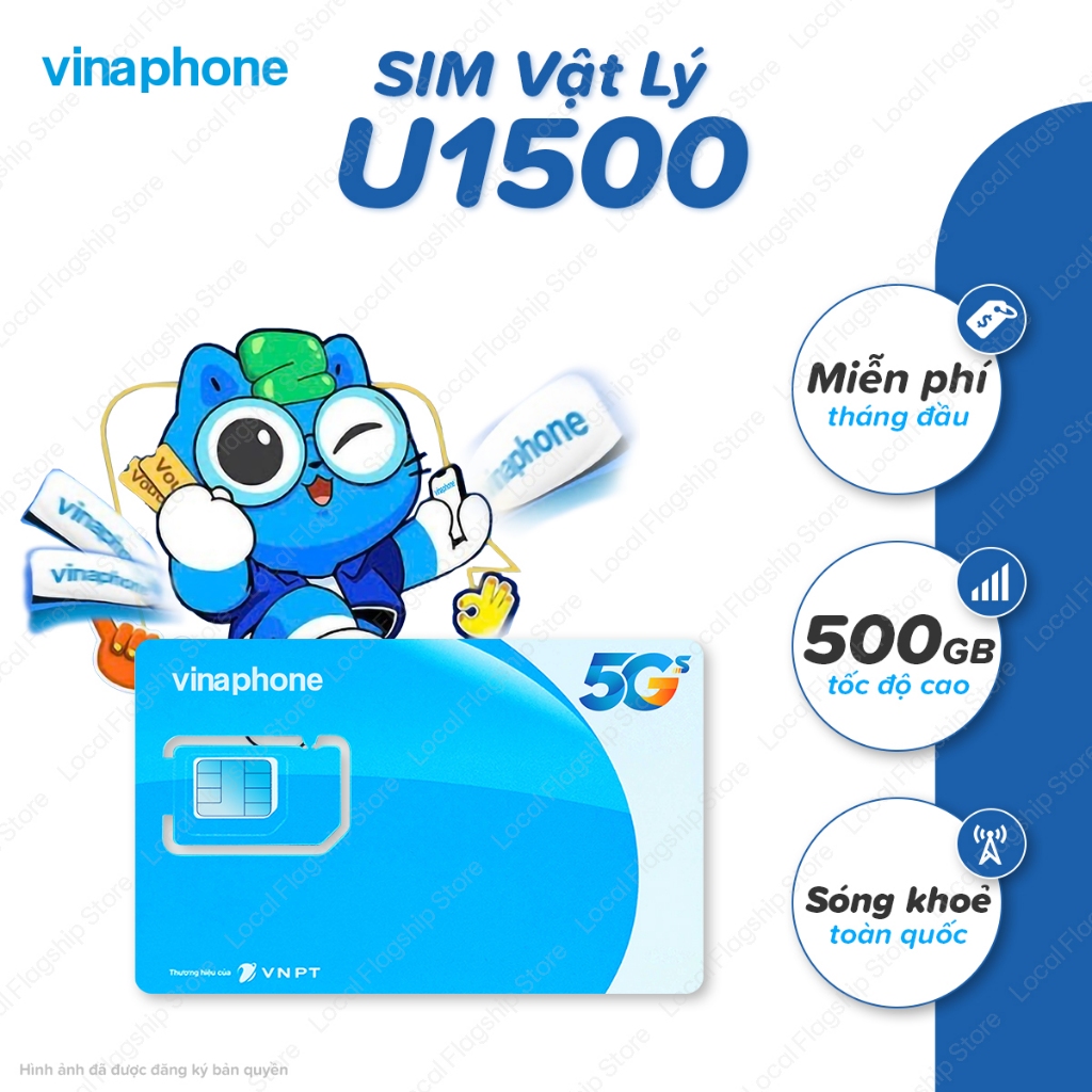 Sim 5G Vinaphone U1500 Data 500Gb/tháng, Miễn phí tháng đầu, Sim Phát Wifi, xem phim Chơi game ...