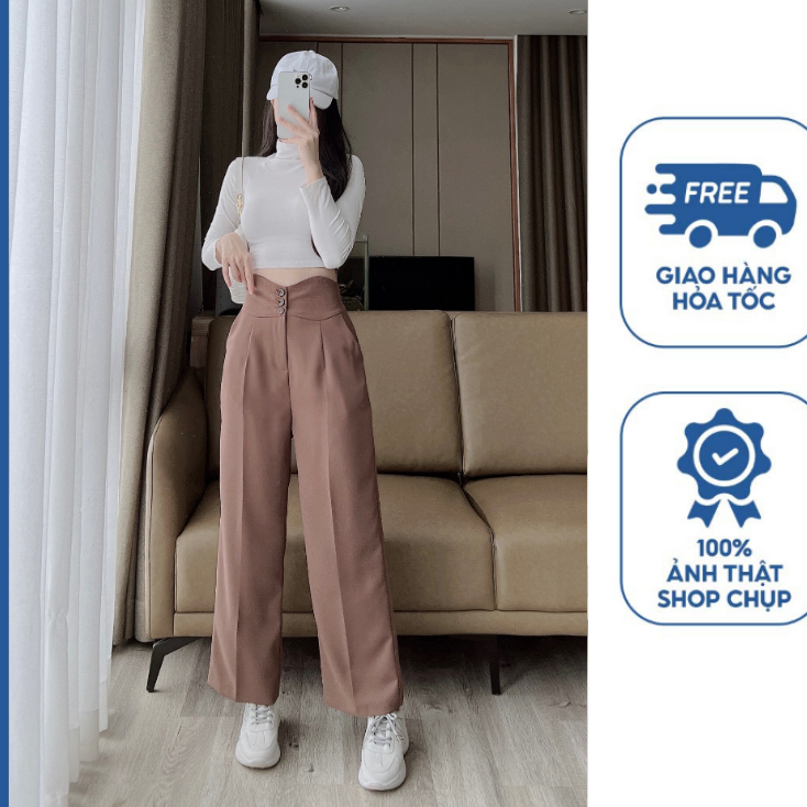 Quần suông ống rộng nữ lưng cao AMY dáng suông cạp cao siêu tôn dáng chất vải không nhăn xù Q678 ...