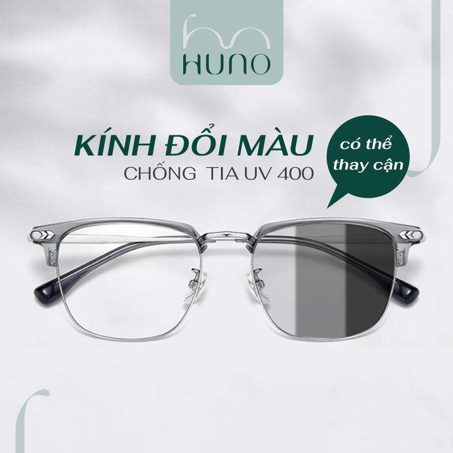 Kính đổi màu Nam Nữ HUNO Cao Cấp 2025 thiết kế gọng vuông kim loại thời trang chống ánh sáng ...