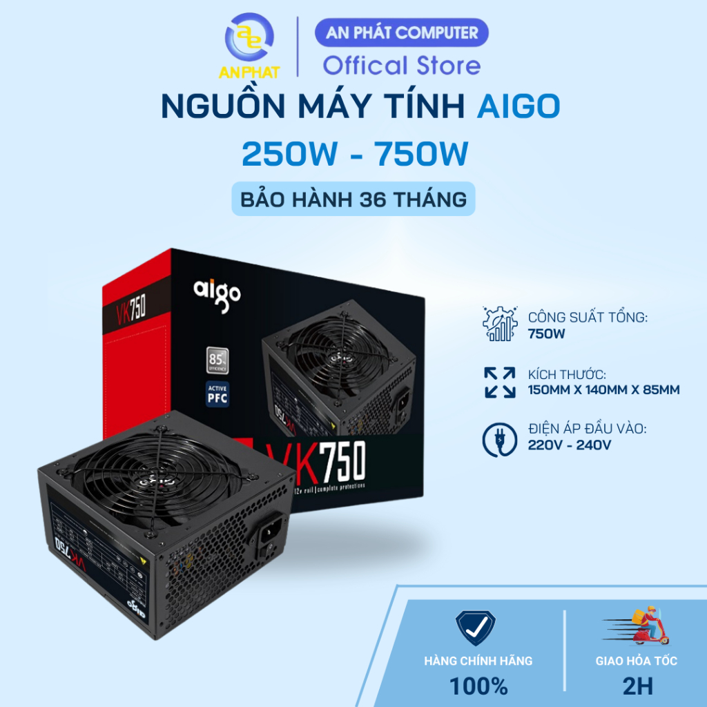 Nguồn máy tính AIGO 250W - 750W (85 Plus/ Active PFC/ Single Rail ...