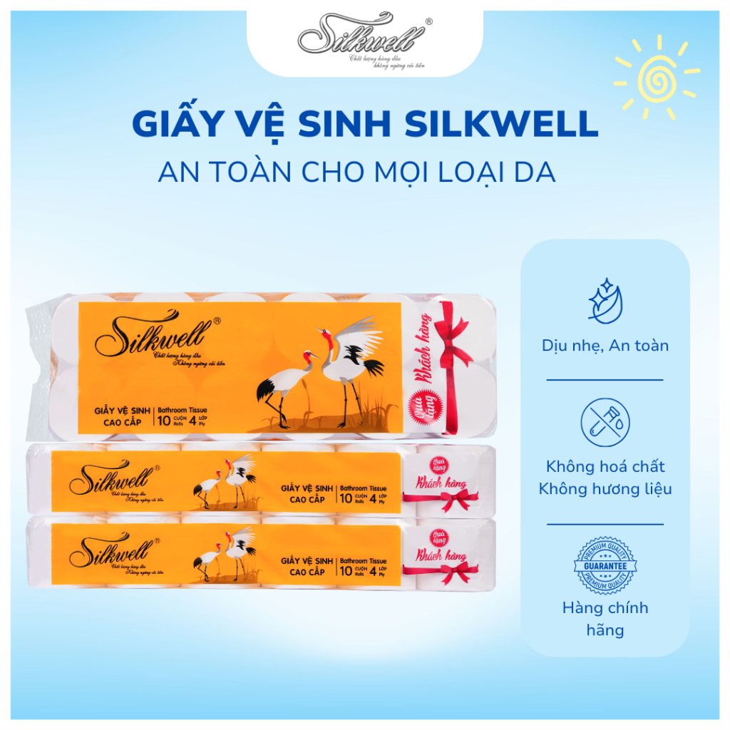 Giấy vệ sinh Silkwell Sếu 12 cuộn 4 lớp không lõi cao cấp mềm mịn không ...