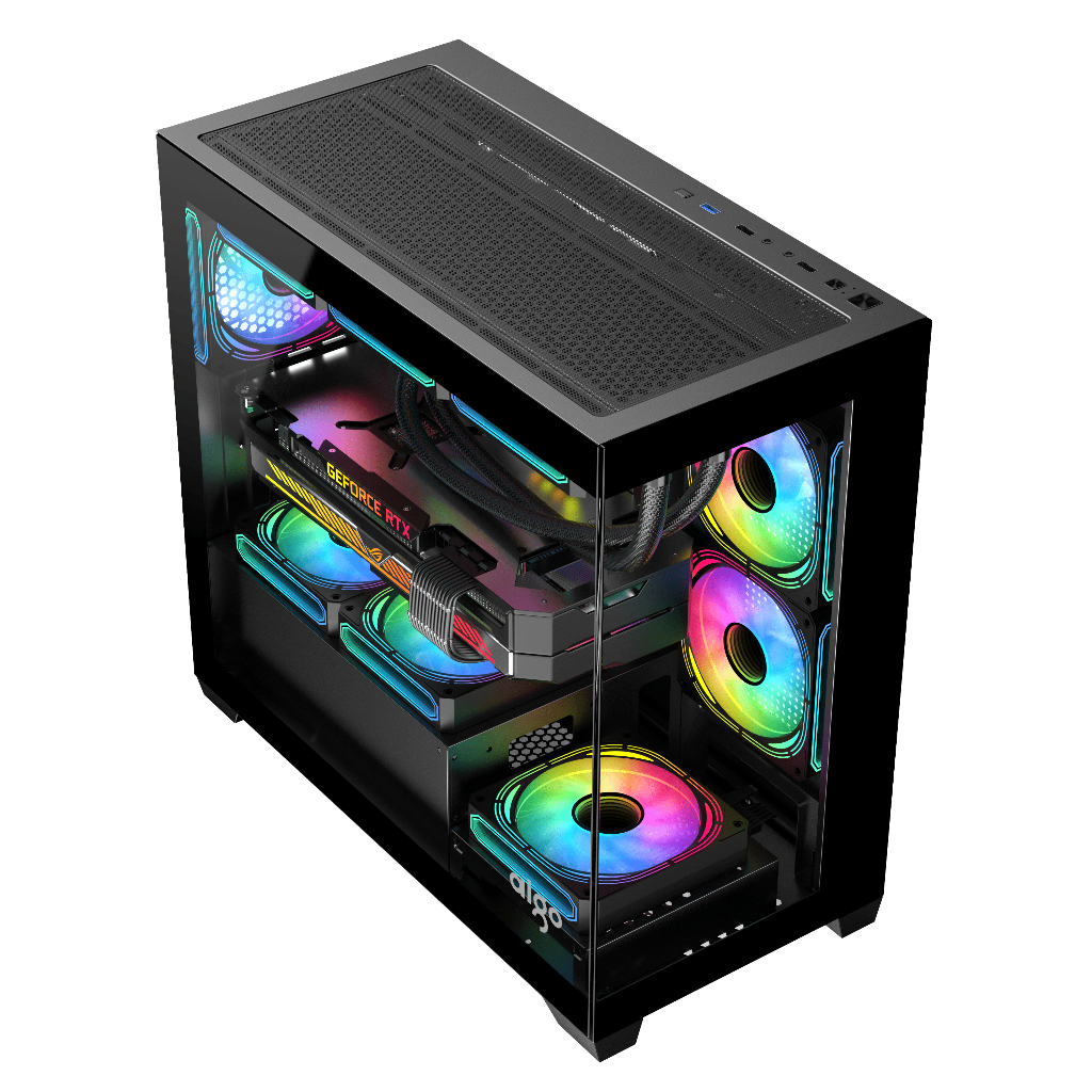Vỏ Case PC Aigo C218M Case Máy Tính M-ATX Mid Tower Hai Mặt Kính Bể Cá ...