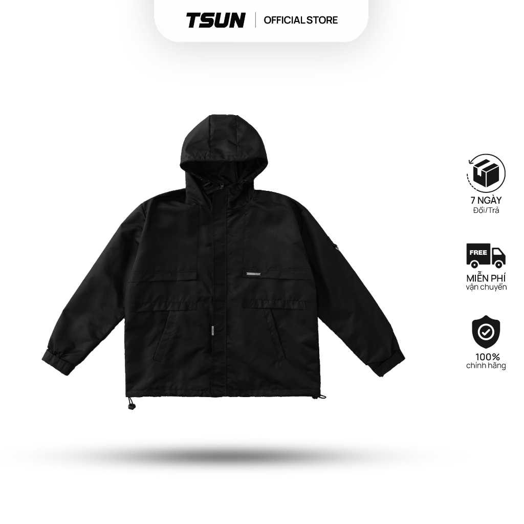 Áo Khoác Dù 2 Lớp Màu Đen Brand - TSUN Chính Hãng - Windbreaker Jacket ...