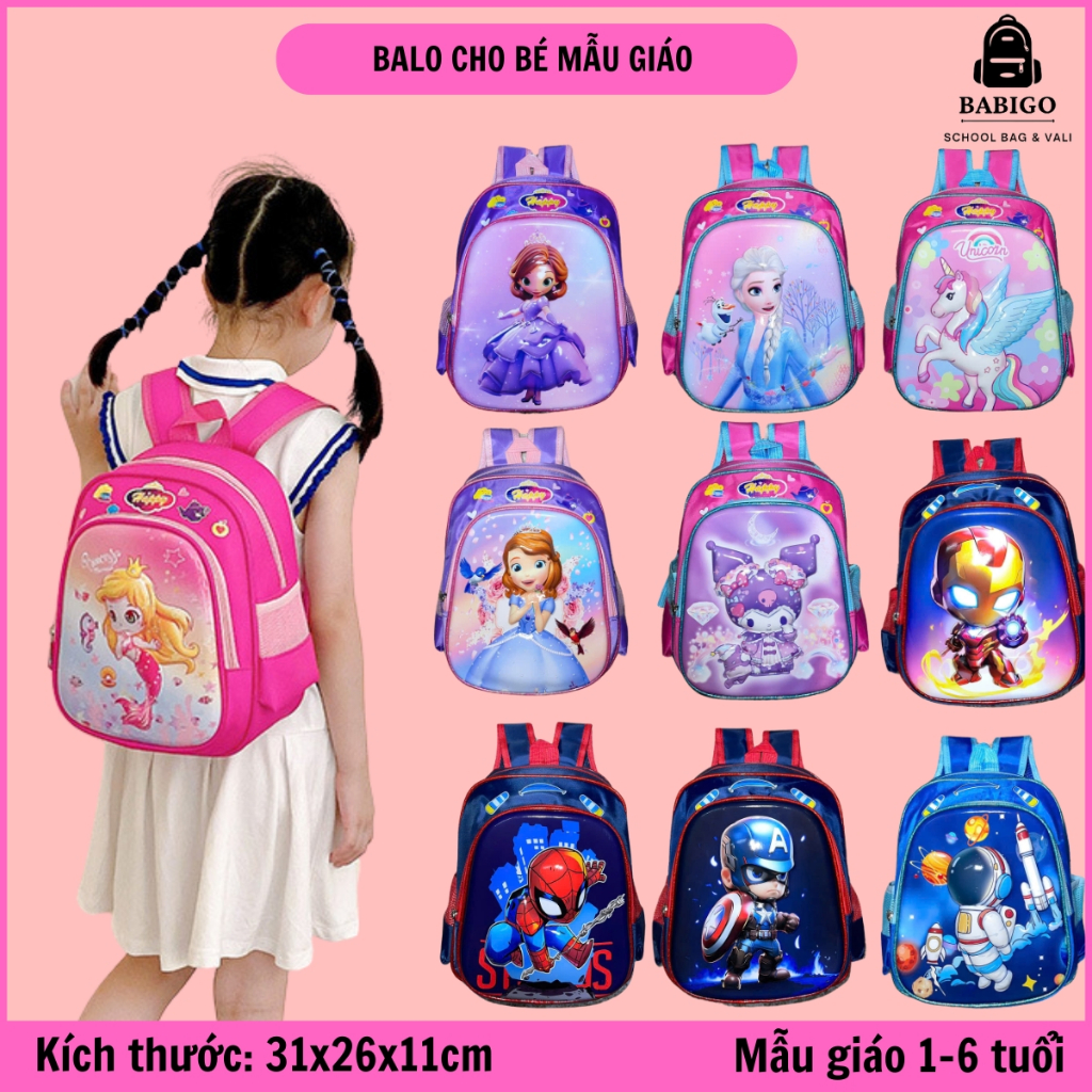 Balo cho bé mẫu giáo hình nổi 3D, cặp trẻ em mầm mon đi học 1-6 tuổi ...