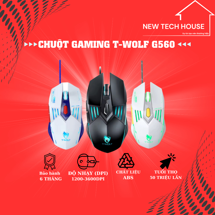 Chuột T-Wolf G560 chuột gaming có dây, nút siêu nhạy cùng đèn LED nhiều ...