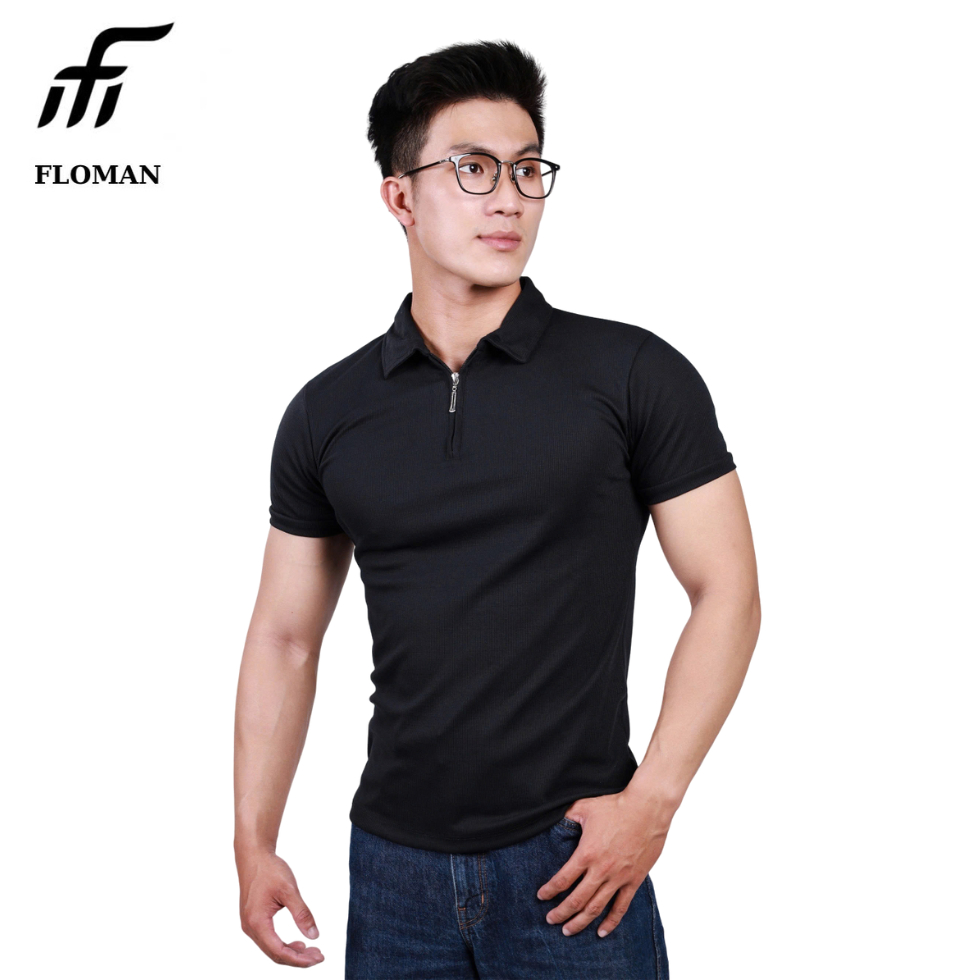 Áo polo body nam FLOMAN CH1 cổ bẻ khóa kéo nam thun gân co giãn ...