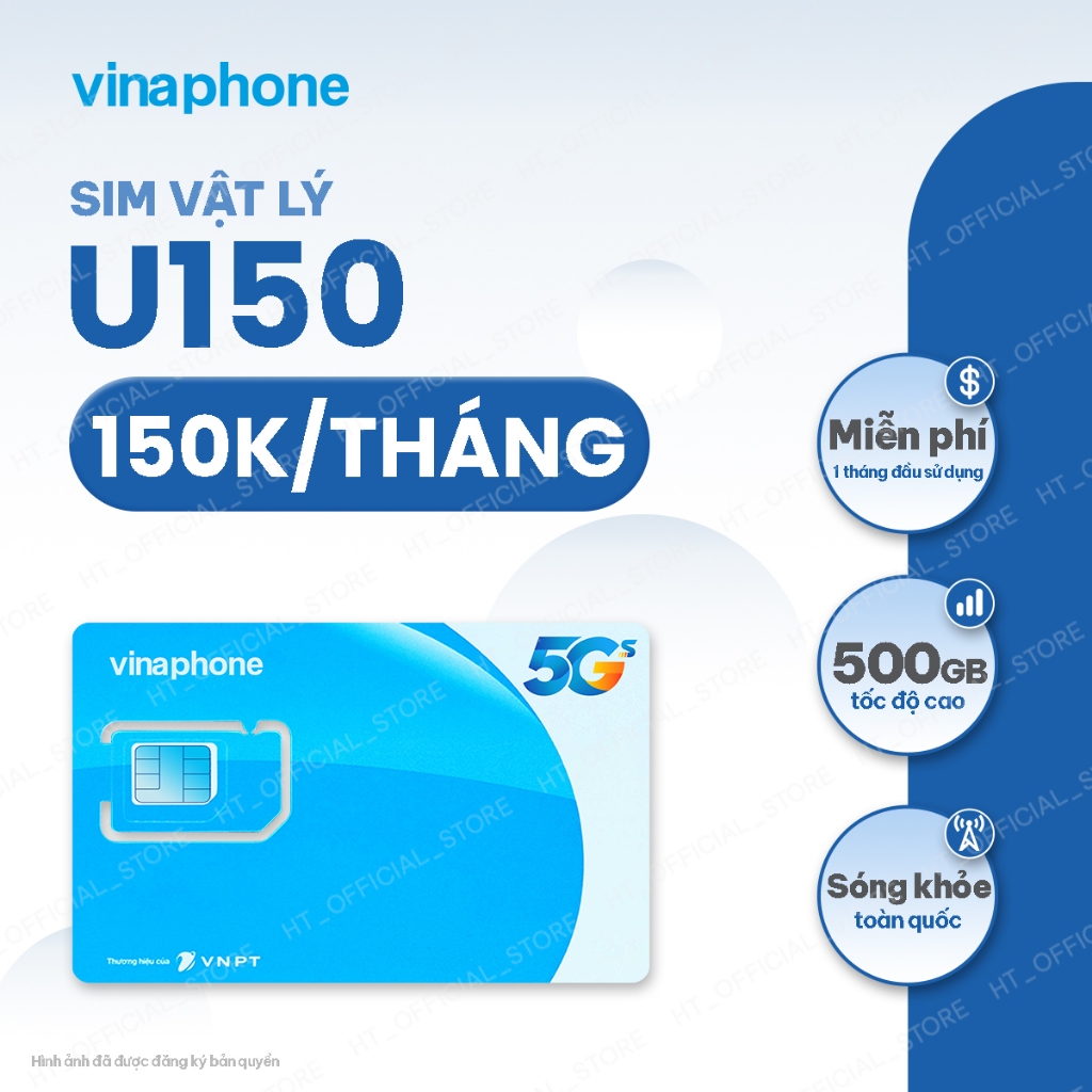 Sim 5G Vinaphone U150 Data 500Gb/tháng, Miễn phí tháng đầu, Sim Phát Wifi, xem phim Chơi game ...