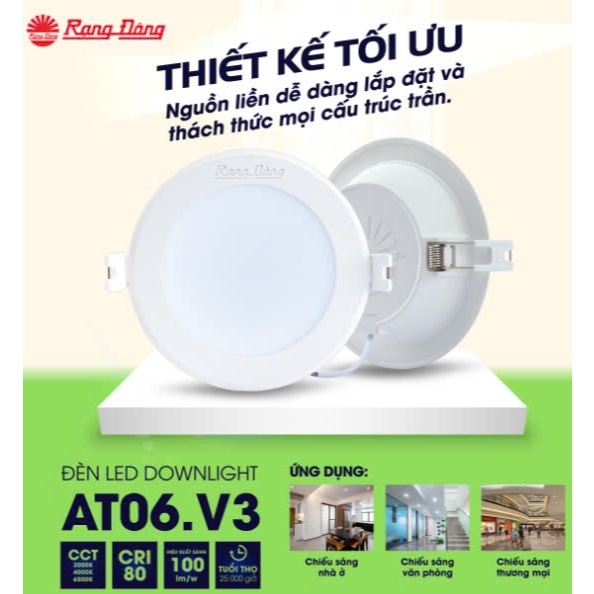 Đèn led âm trần Rạng Đông model AT06.V3 90/5W 90/7W 110/9W 6500k ánh sáng trắng bảo hành 2 năm ...