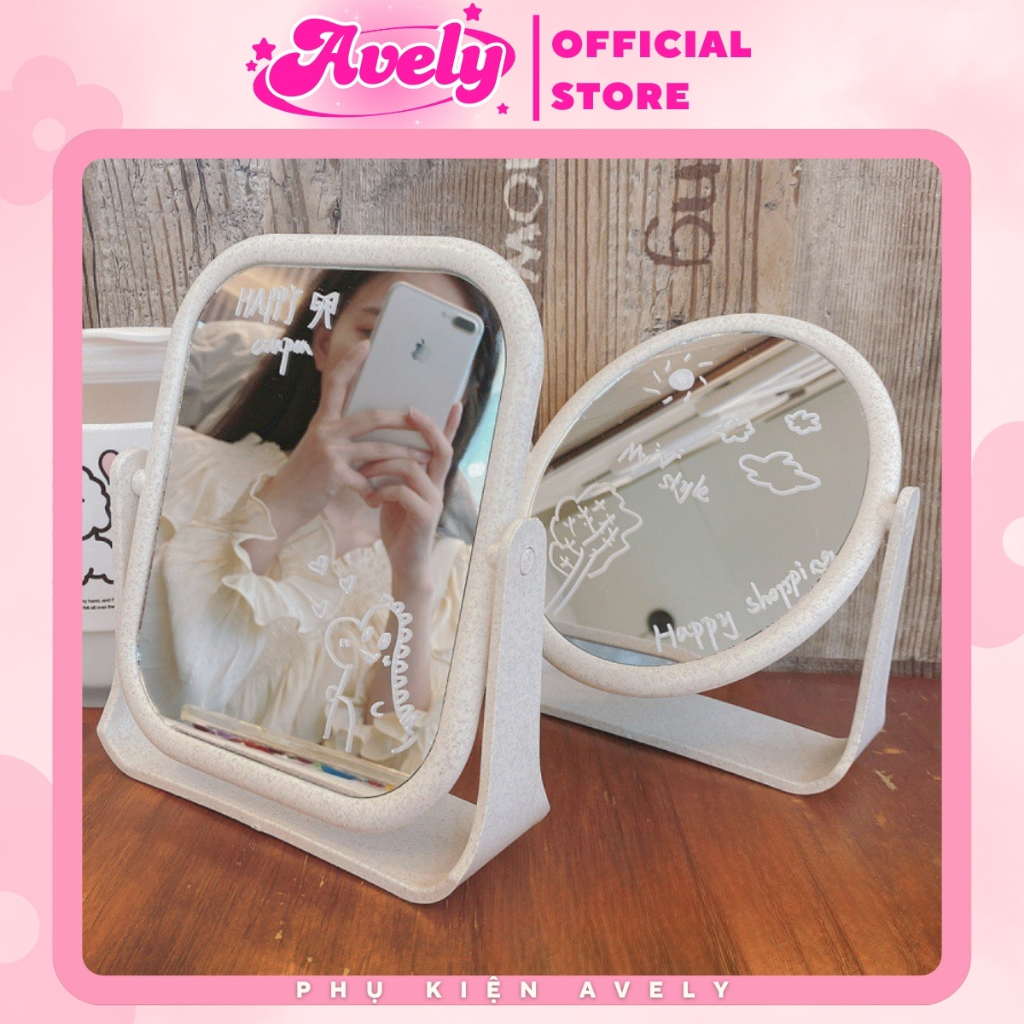 Gương để bàn lúa mạch, Gương lúa mạch trang điểm cao cấp xoay 360 độ - AVELY Store | Shopee Việt Nam