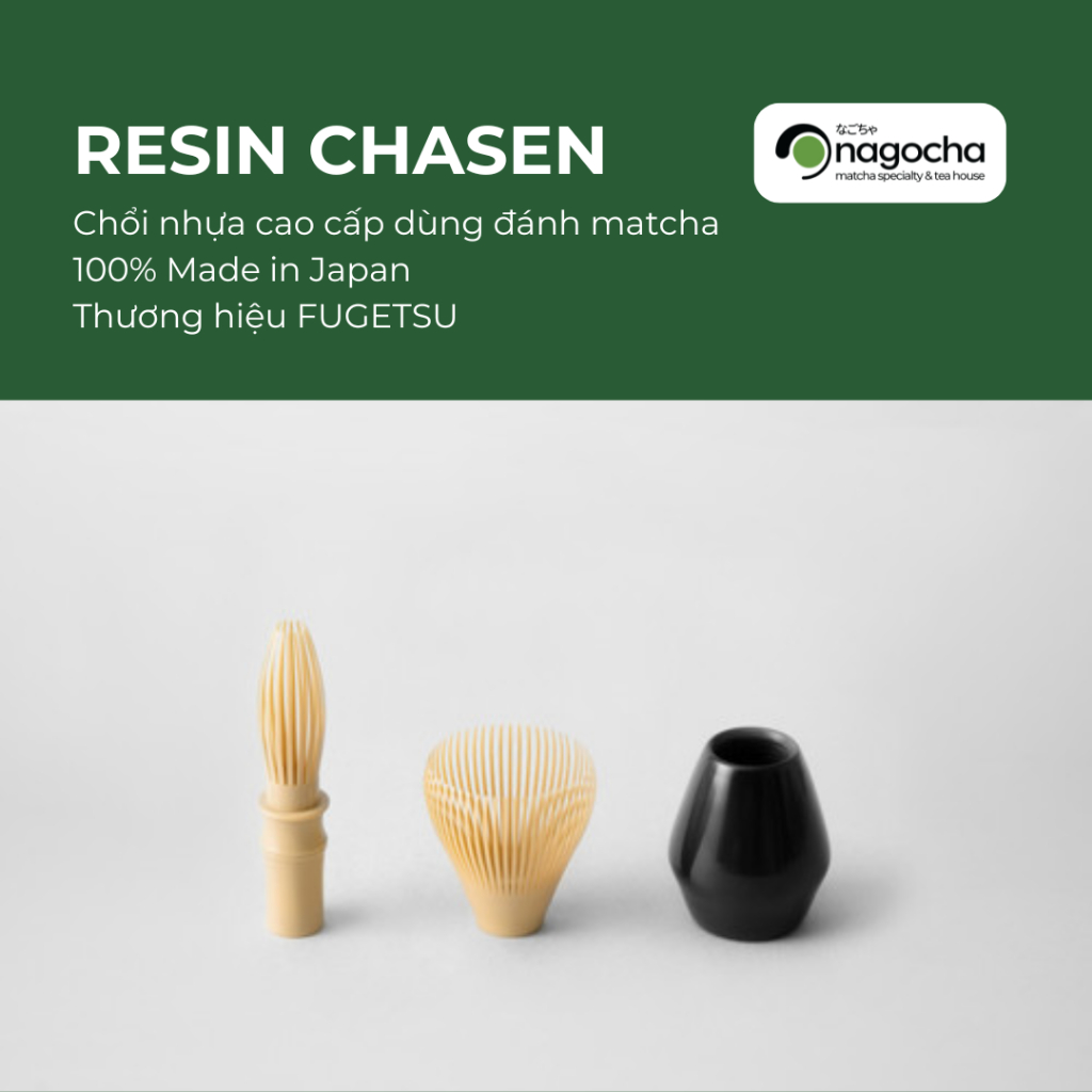Chổi chasen đánh matcha bằng nhựa cao cấp - Hiệu FUGETSU - Gồm đế giữ chổi Naoshi - Màu Ivory ...