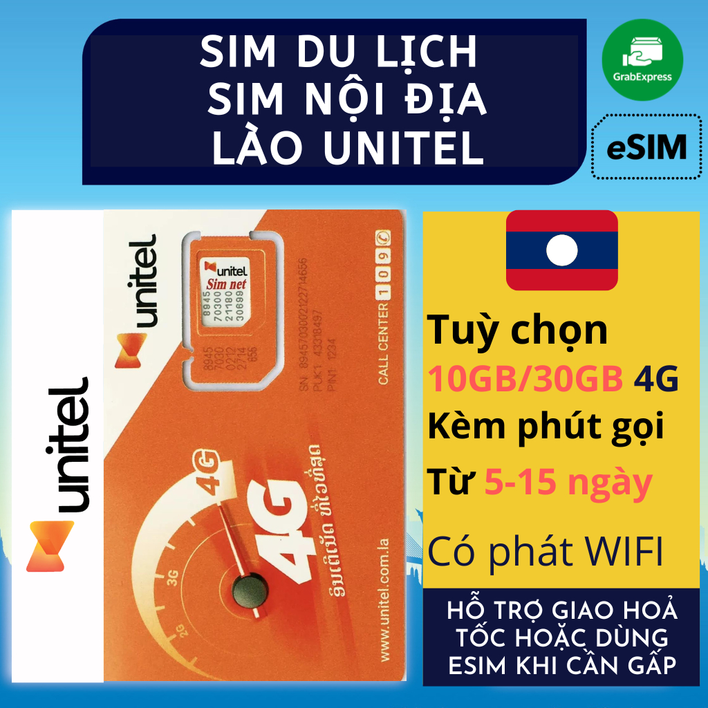Sim du lịch Lào Sim nội địa Lào mang Unitel 30Gb tốc độ cao 15 ngày có nghe gọi nhập trực tiếp ...