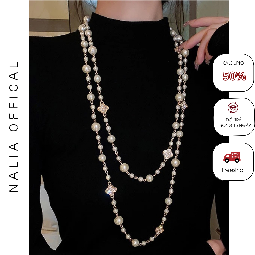 NALIA DC908 - Dây Chuyền Dáng Dài Mặt Hoa 4 lá Đính Ngọc Trai Cao Cấp Phong Cách Hàn Quốc Mới ...