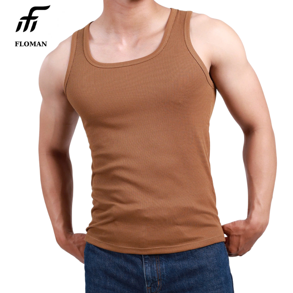 Áo ba lỗ nam FLOMAN nặng động thấm hút mồ hôi cổ vuông mới chất gân tăm ...