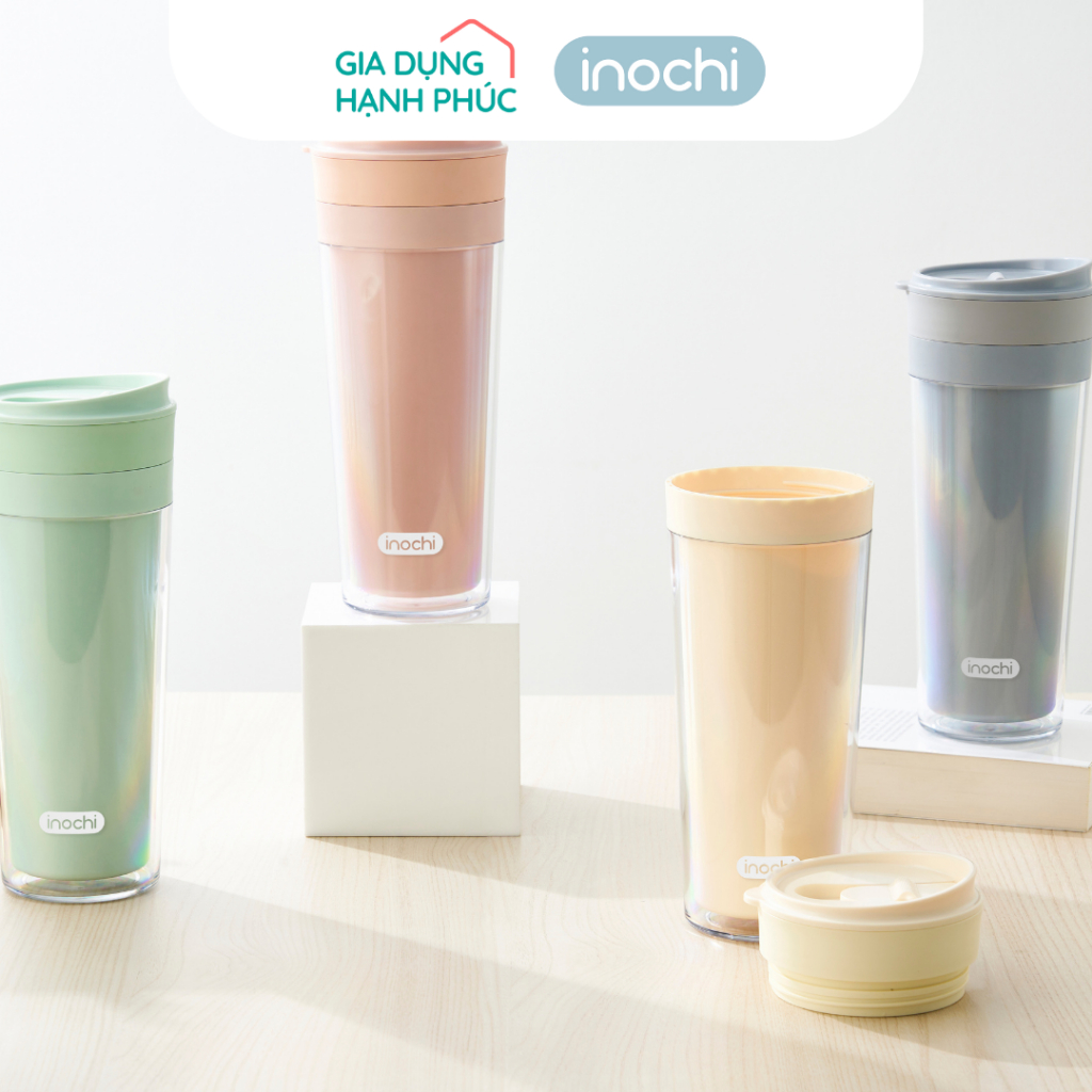 Cốc nhựa 2 lớp Inochi - Chiba Clip 650ml miệng rộng, nắp khóa ống hút ...