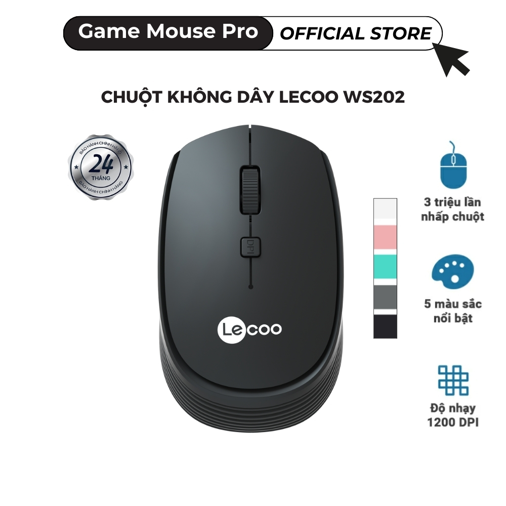 Chuột Không Dây Lecoo WS202 Thiết Kế Gọn Nhẹ, Chuột Máy Tính Văn Phòng Tùy Chỉnh DPI Chống Bám ...