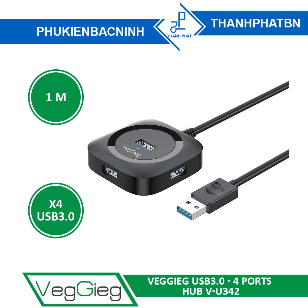 HUB USB 3.0 – 4 Cổng Có Hỗ Trợ Nguồn Ngoài VEGGIEG V-U342 | Shopee Việt Nam