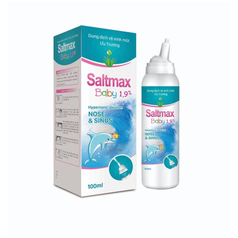 Xịt mũi Saltmax baby ưu trương 1,9 % hỗ trợ giảm nghẹt mũi, loãng dịch ...
