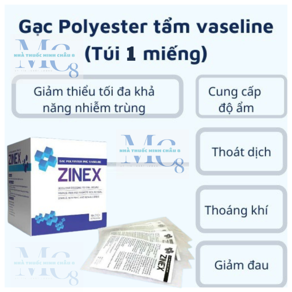 Gạc mỡ Zinex - Gạc Polyester phủ vaseline (size 18x10cm ) đắp vết loét, vết bỏng,chống dính ...