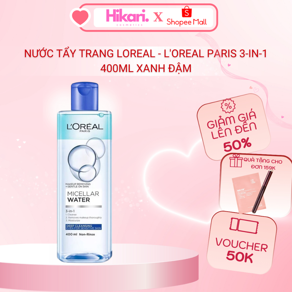 Nước tẩy trang Loreal - L'Oreal Paris 3-in-1 400ml Xanh Đậm - Tẩy sạch các lớp makeup cứng đầu ...