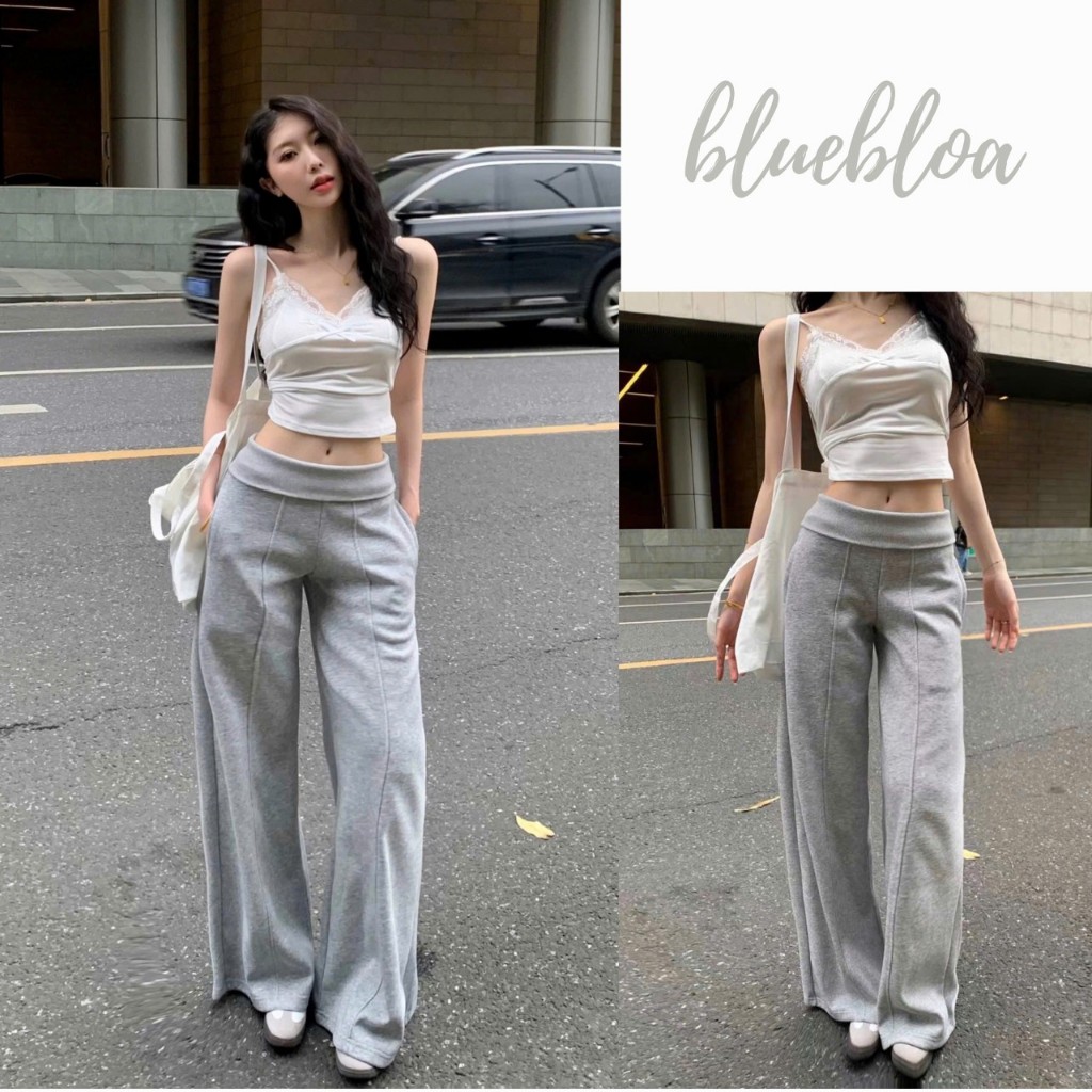 Quần suông nỉ ống rộng Blue bloa thiết kế sang chảnh [VẢI CAO CẤP ...