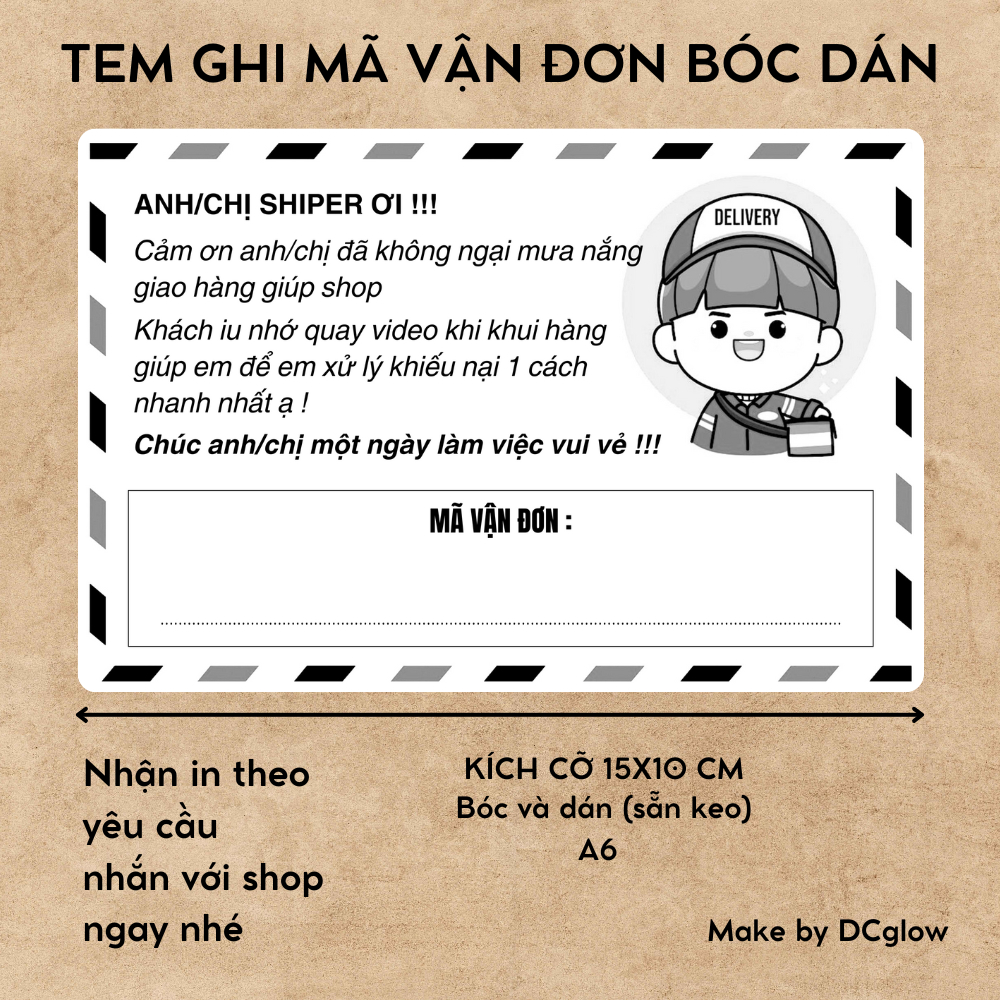 Set 50/100 tem ghi mã vận đơn,tem cảm ơn shiper, tem bóc dán, MVĐ ...