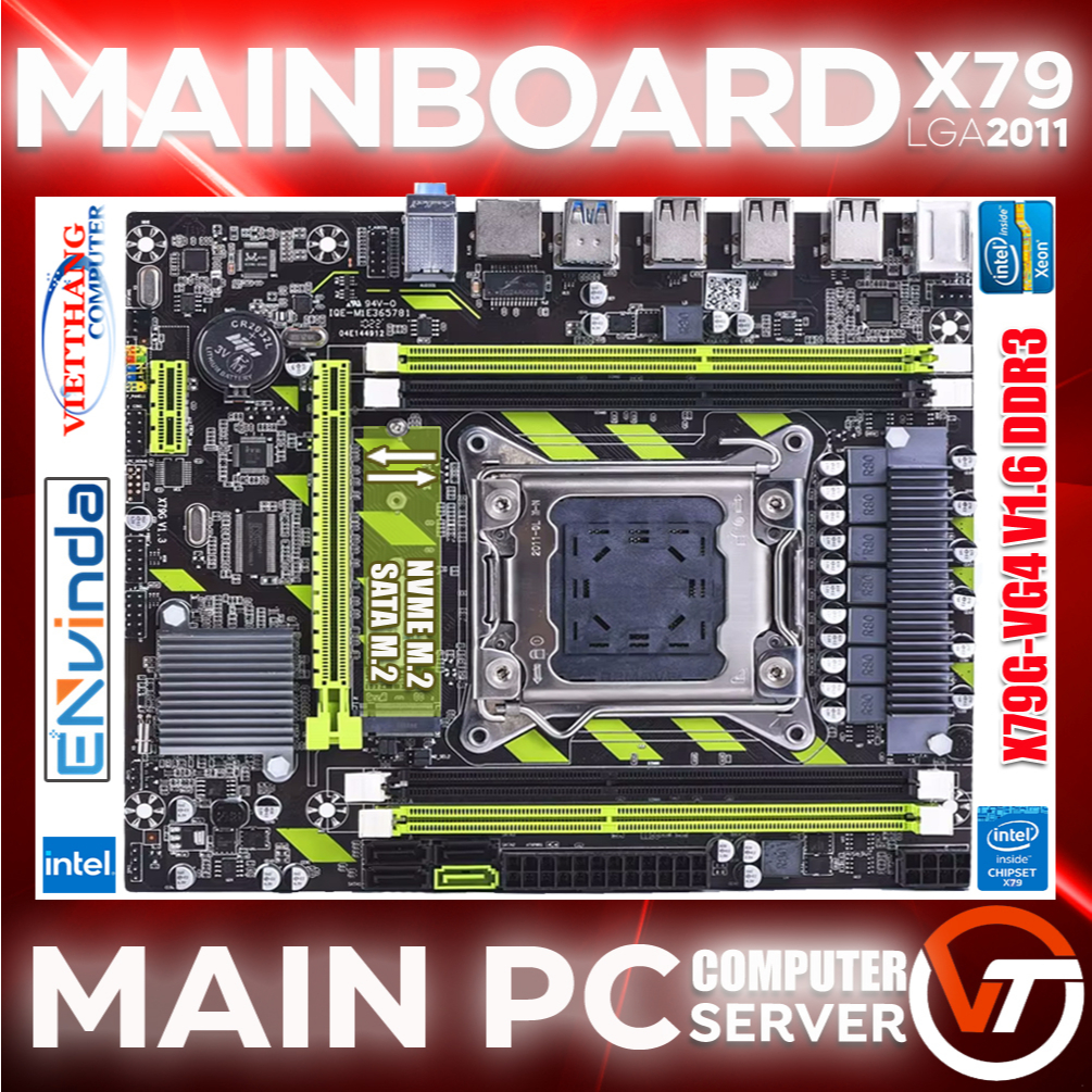 Mainboard X79 Đơn CPU chạy giả lập Main X79 Envinda Chạy CPU Xeon E5 v1,v2 LGA2011 New 100% ...