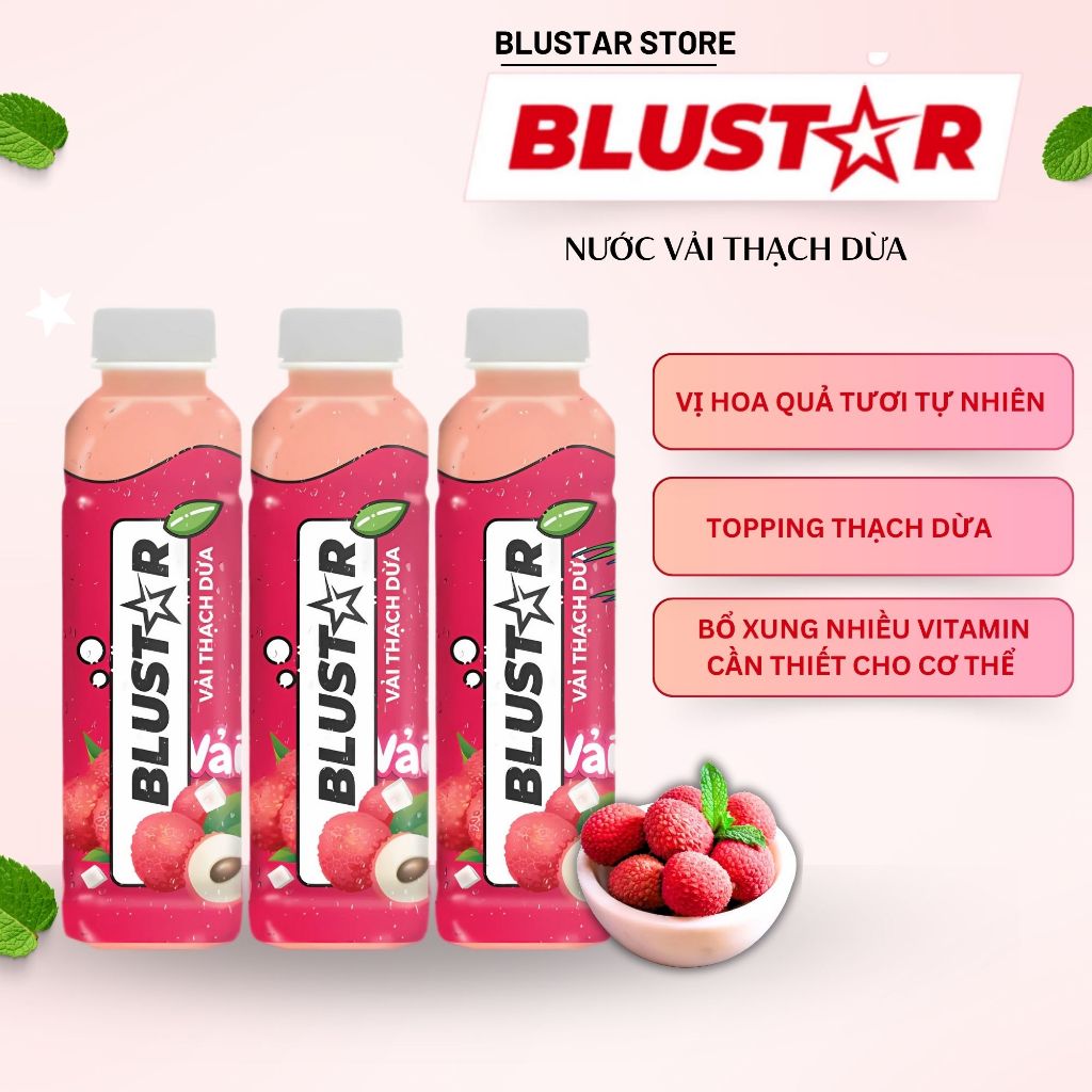 Lốc 6 Chai Nước vải thạch dừa Blustar - Nước Trái Cây Nhân Thạch dừa ...