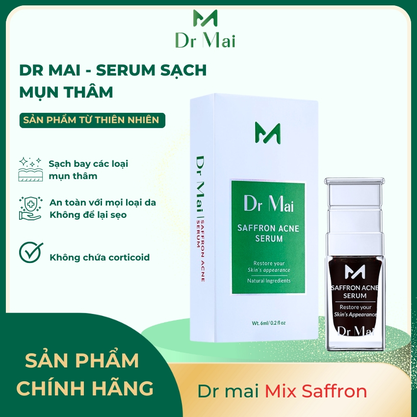 Dr Mai, Dr mai mix saffron, Saffron acne serum 6ml giúp sạch thâm làm đều màu dưỡng da căng bóng ...