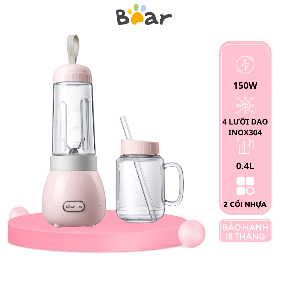 Máy Xay Sinh Tố Cầm Tay 0.4L Bear LLJ-C04W1, CS 150W, 2 Cối Xay Đá Viên Nhỏ, Chính Hãng, BH 18 ...