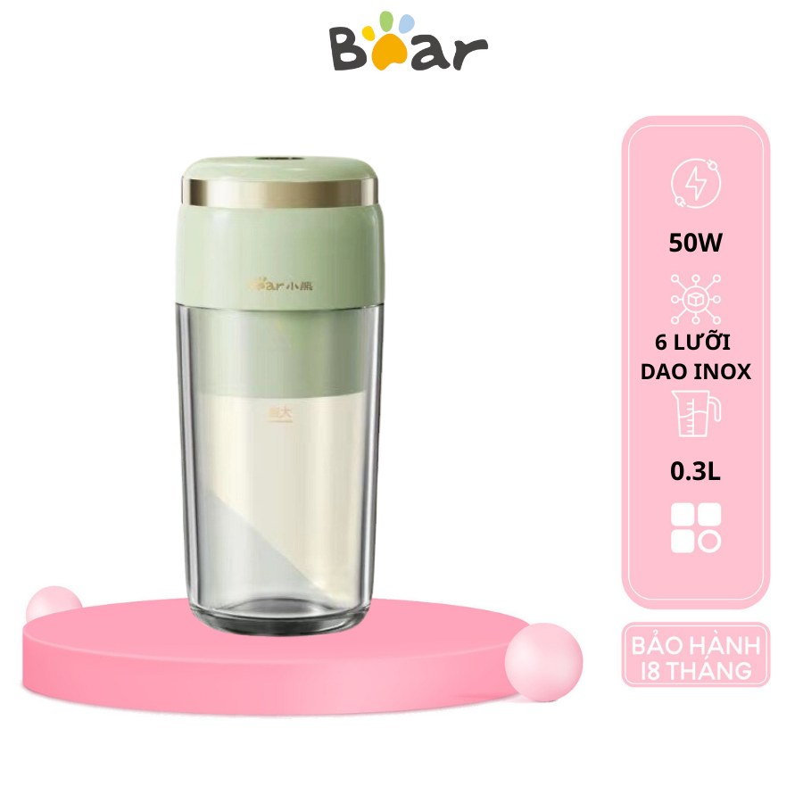 Máy xay sinh tố cầm tay tích điện 0.3L Bear LLJ-E03F1, 50W, 6 Lưỡi dao inox xay đá, BH 18 Tháng ...