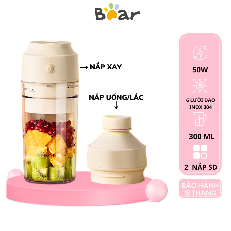 Máy xay sinh tố cầm tay tích điện Bear LLJ-S04S6, 50W, Dung tích 0.3L, 6 Lưỡi dao inox xay đá,BH ...