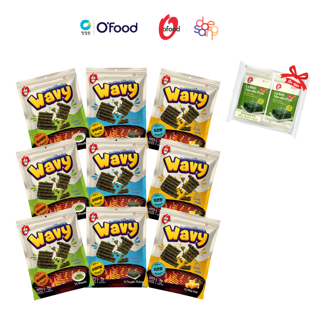 [Tặng lốc 2 lá kim ô liu] - Combo 9 gói Snack Rong biển nướng Wavy 8g O ...