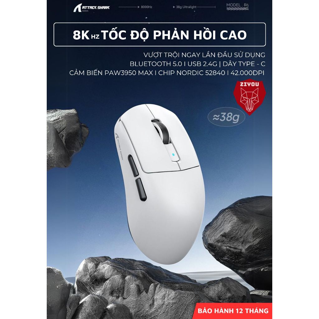 Chuột Không Dây Gaming Attack Shark R6 Siêu Chip PAW3950MAX 42000DPI ...