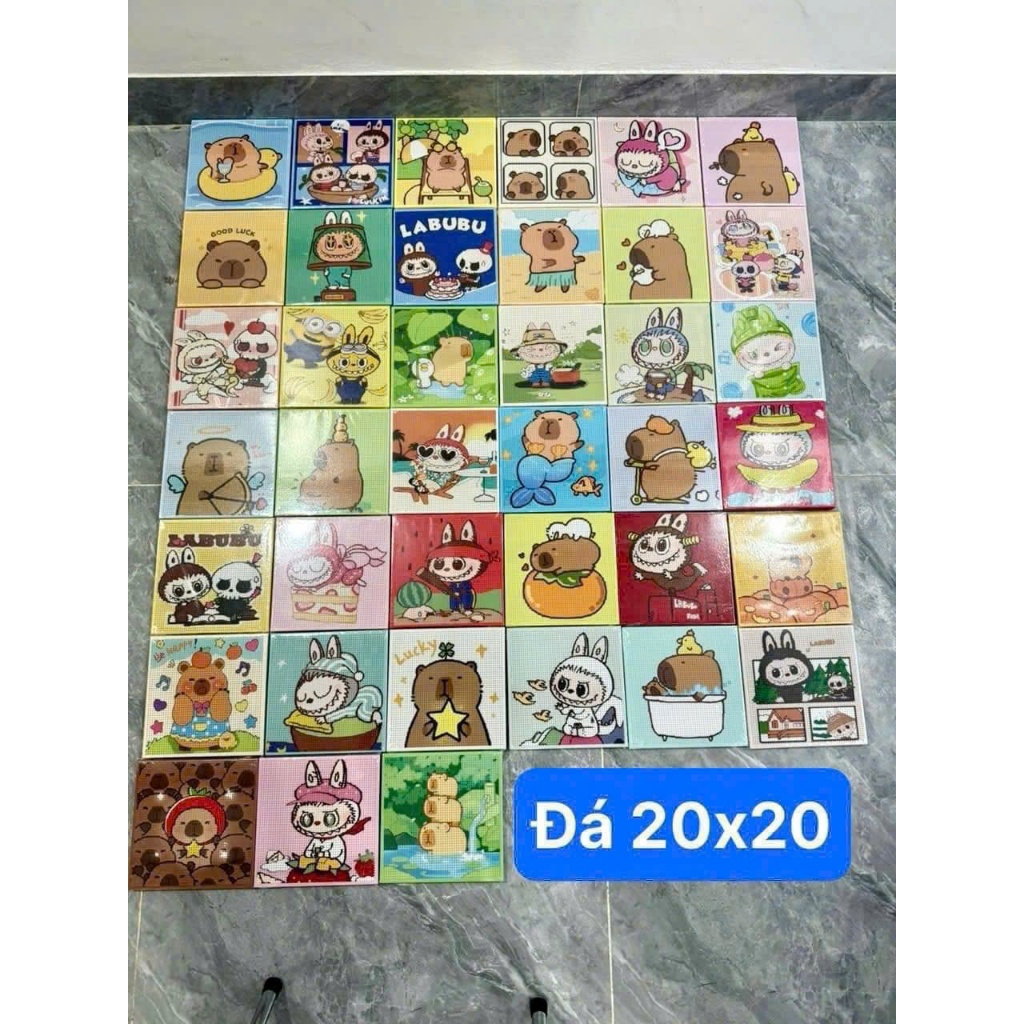 Tranh đính đá có khung capybara, labubu, đoremon, cinamll, pikachum ...