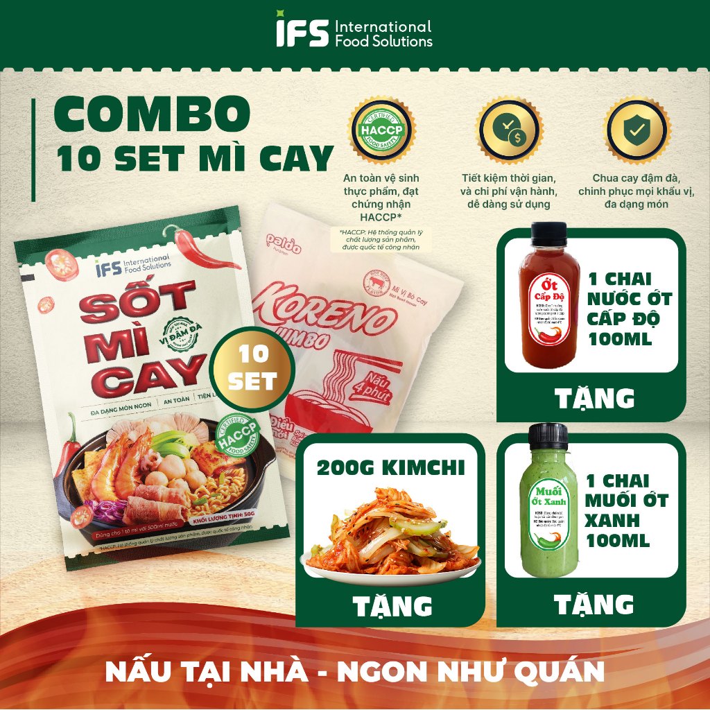 COMBO 10 SET MÌ CAY IFS (1 Set gồm Sốt Mì Cay + Mì Koren) tặng (1 chai ...