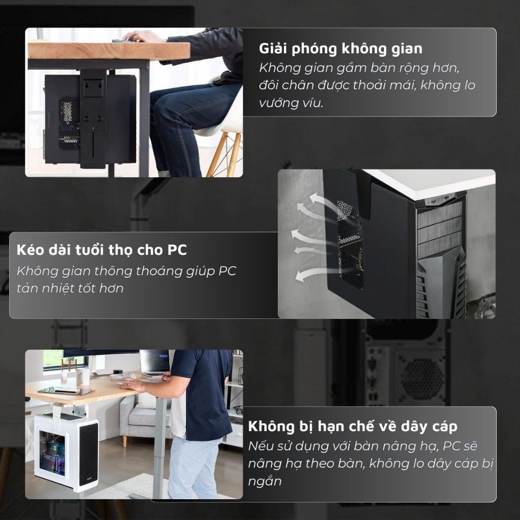 Giá treo PC, giá đỡ CPU gắn bàn DandiHome có thể điều chỉnh độ rộng/cao ...