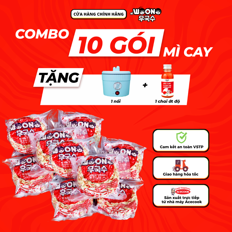 Combo 10 gói mì cay Woono kèm gói soup tự chế biến, thơm ngon | Shopee ...