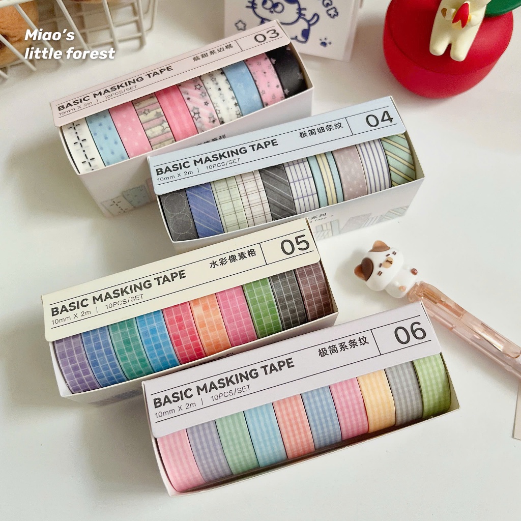 Set 10 cuộn washi tape Basic Masking Tape - Miao's Little Forest ...