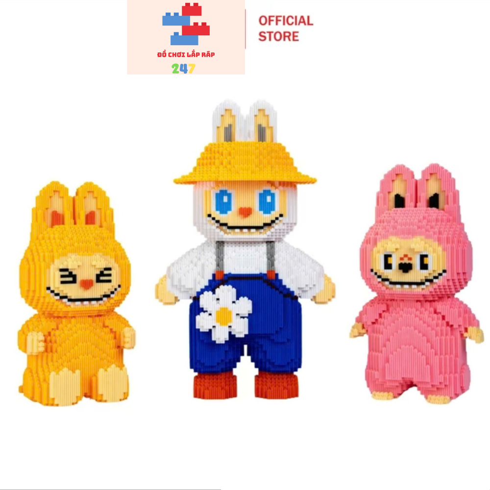 Lắp ráp lego labubu 49cm,Gấu Bearbrick ôm Hoa và Tim 35cm, có đèn Led ...