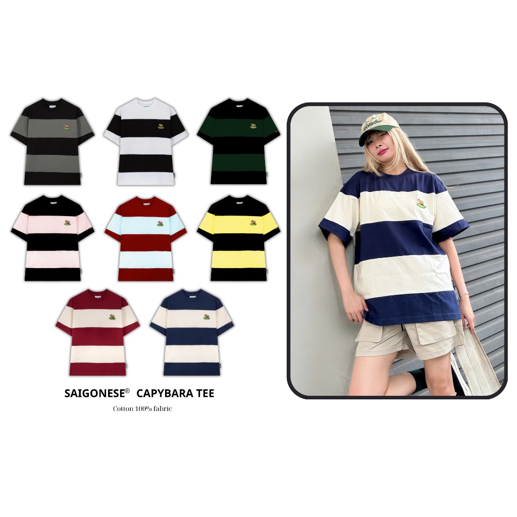 Áo Thun Unisex SAIGONESE Phối Thân Hình Thêu Cappy Bara Form Rộng 4 Màu ...