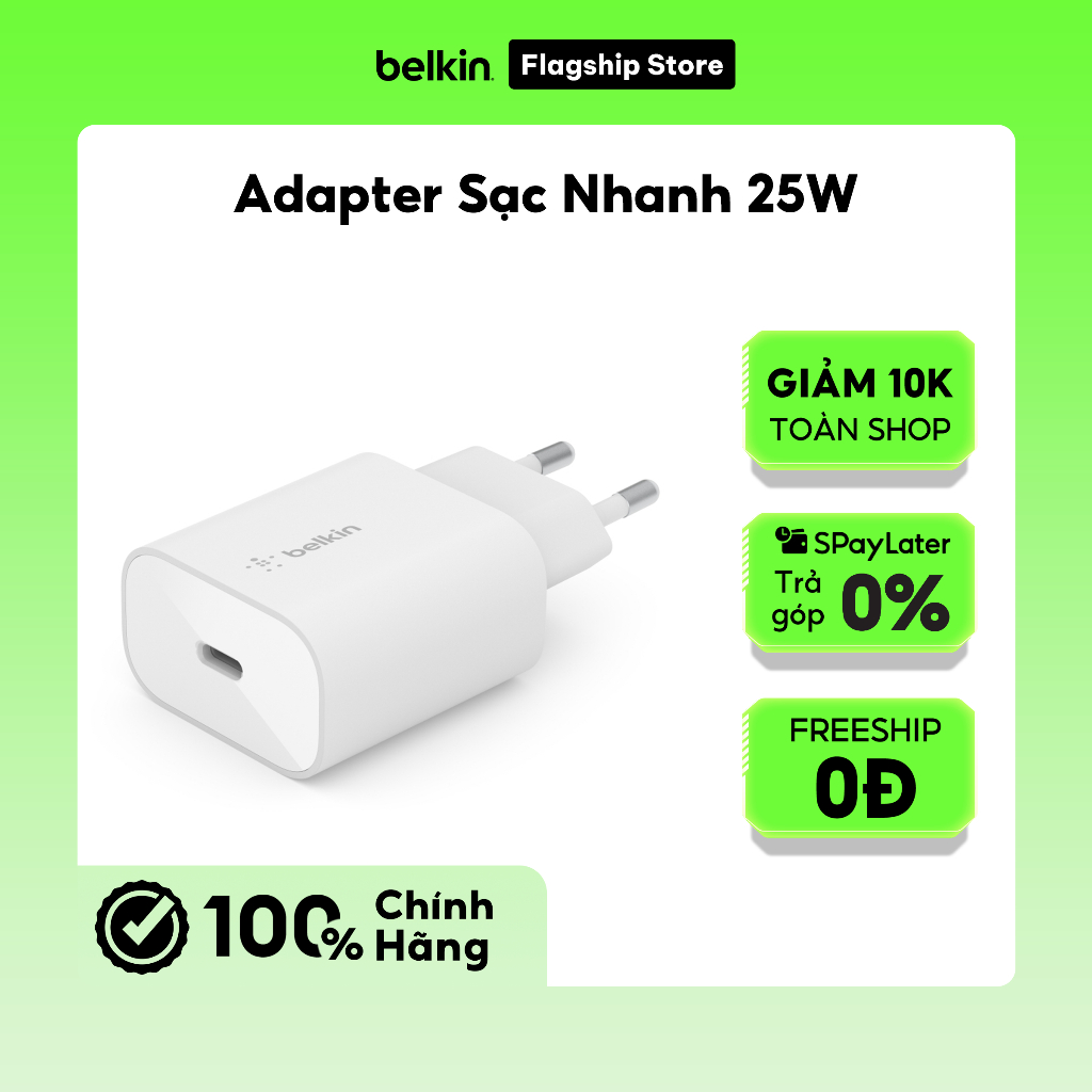 Củ sạc nhanh Belkin 25W BOOST↑CHARGE™ USB-C PD PPS (tương thích toàn bộ ...