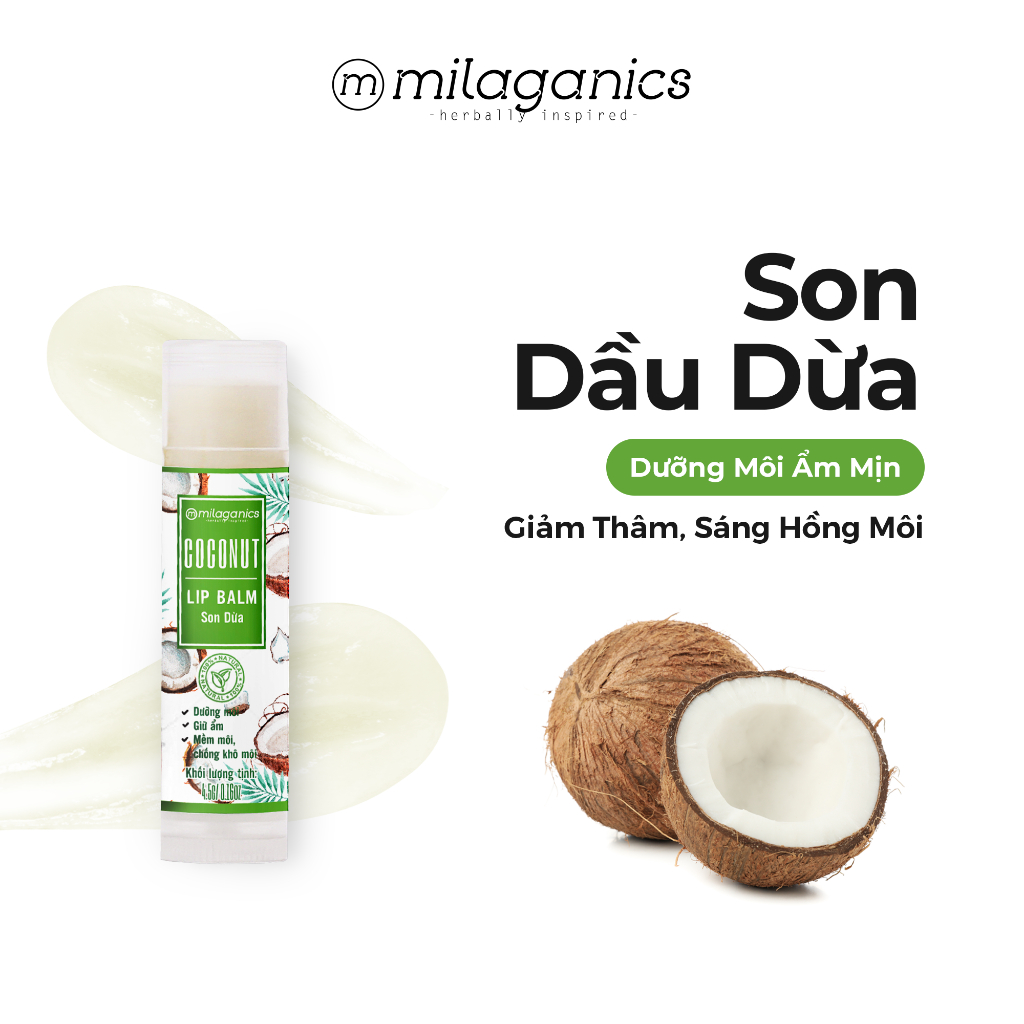 Son dầu dừa MILAGANICS dưỡng ẩm và giảm thâm môi, hỗ trợ làm sáng hồng ...
