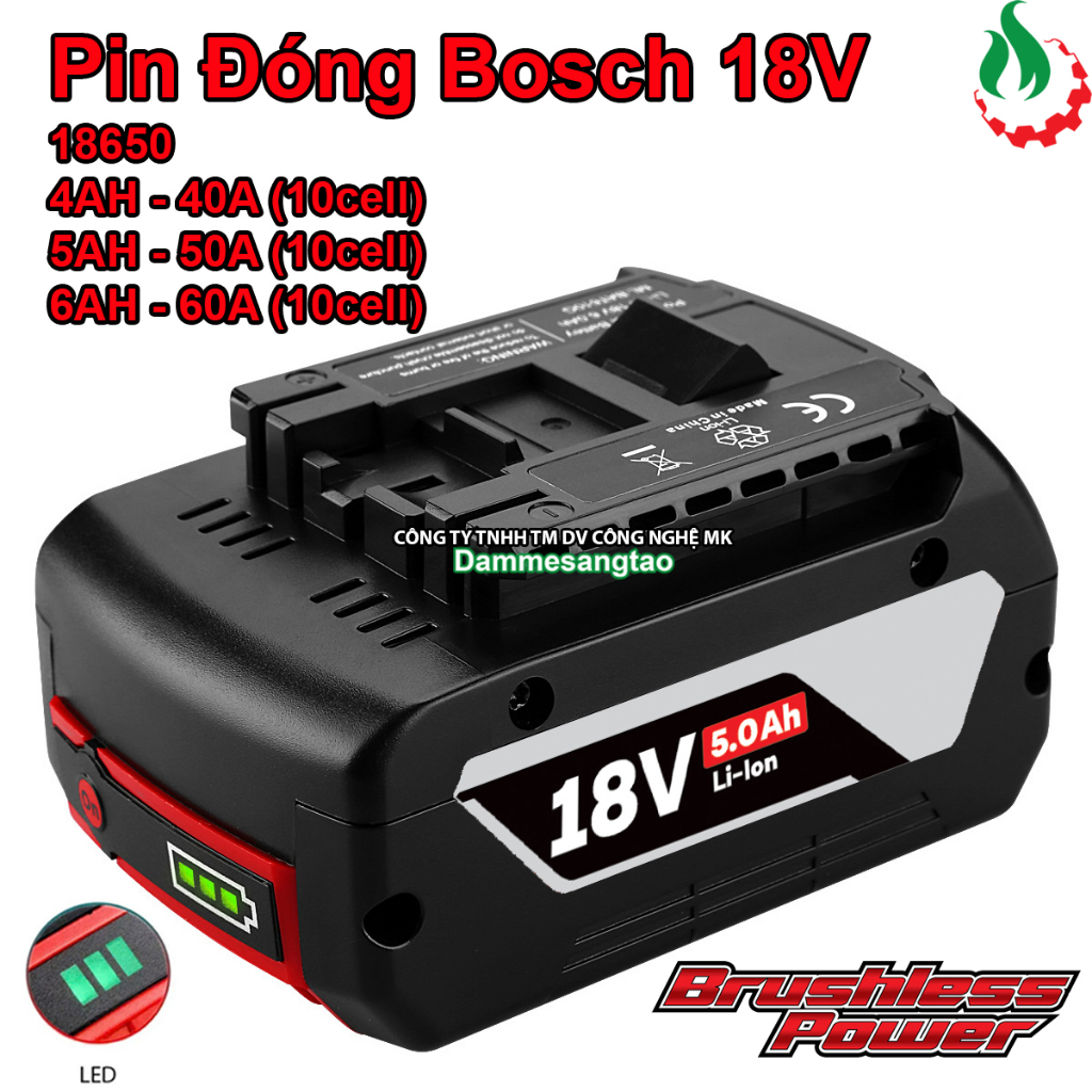 Pin đóng Bosch 18V nhận sạc zin (Pin 18650 Lishen hoặc tương đương ...