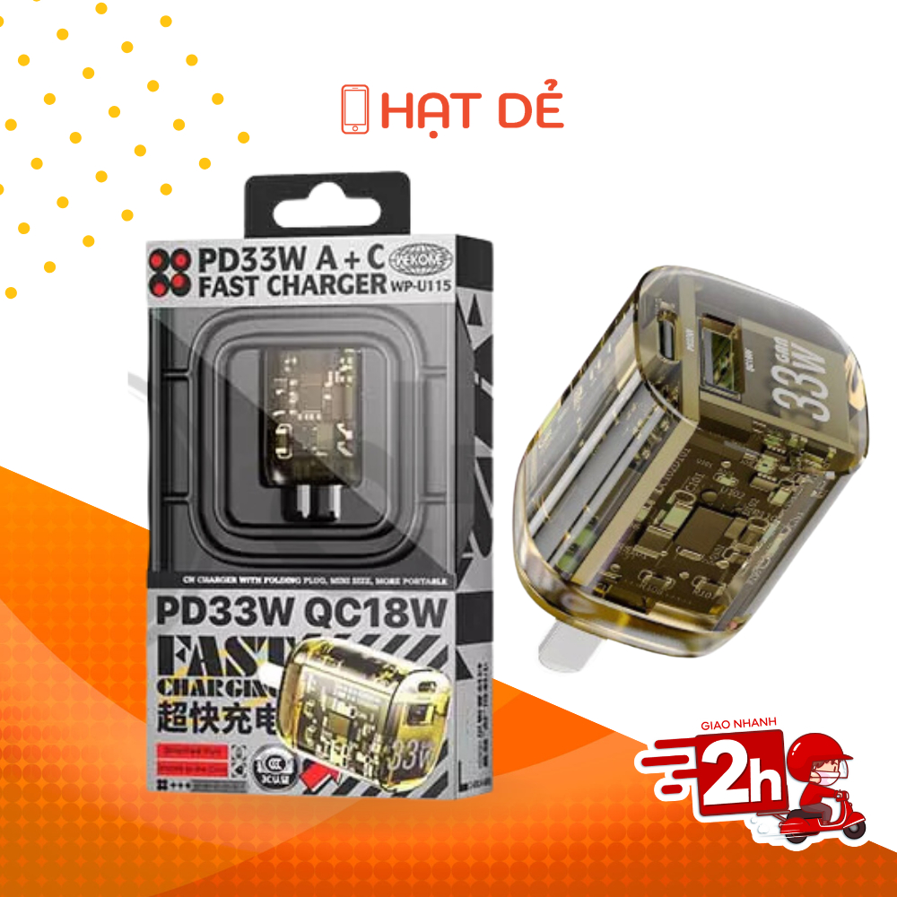 Củ sạc trong suốt Wekome WP-U115 33W củ sạc nhanh 33w 2 cổng USB + Type ...