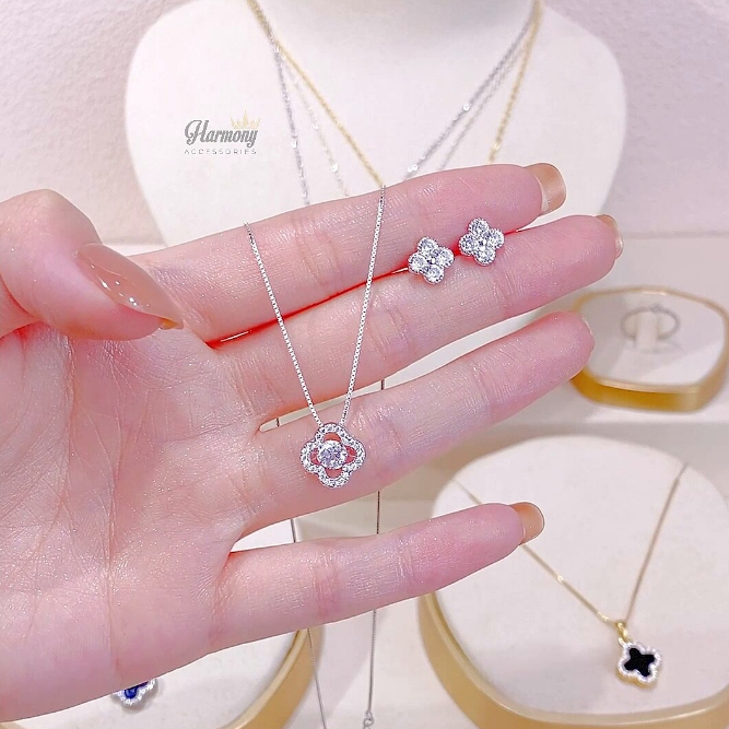 Set bộ trang sức dây chuyền và khuyên tai Thiết kế hình cỏ 4 lá đính đá | HARMONY ACCESSORIES ...