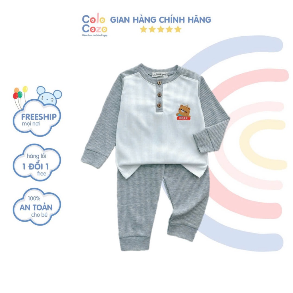 Bộ Dài Tay Thêu Logo Hình Gấu Chất Thun Gân Mếm Mịn Giữ Nhiệt Cho Bé Trai Bé Gái 8-19kg Colo ...