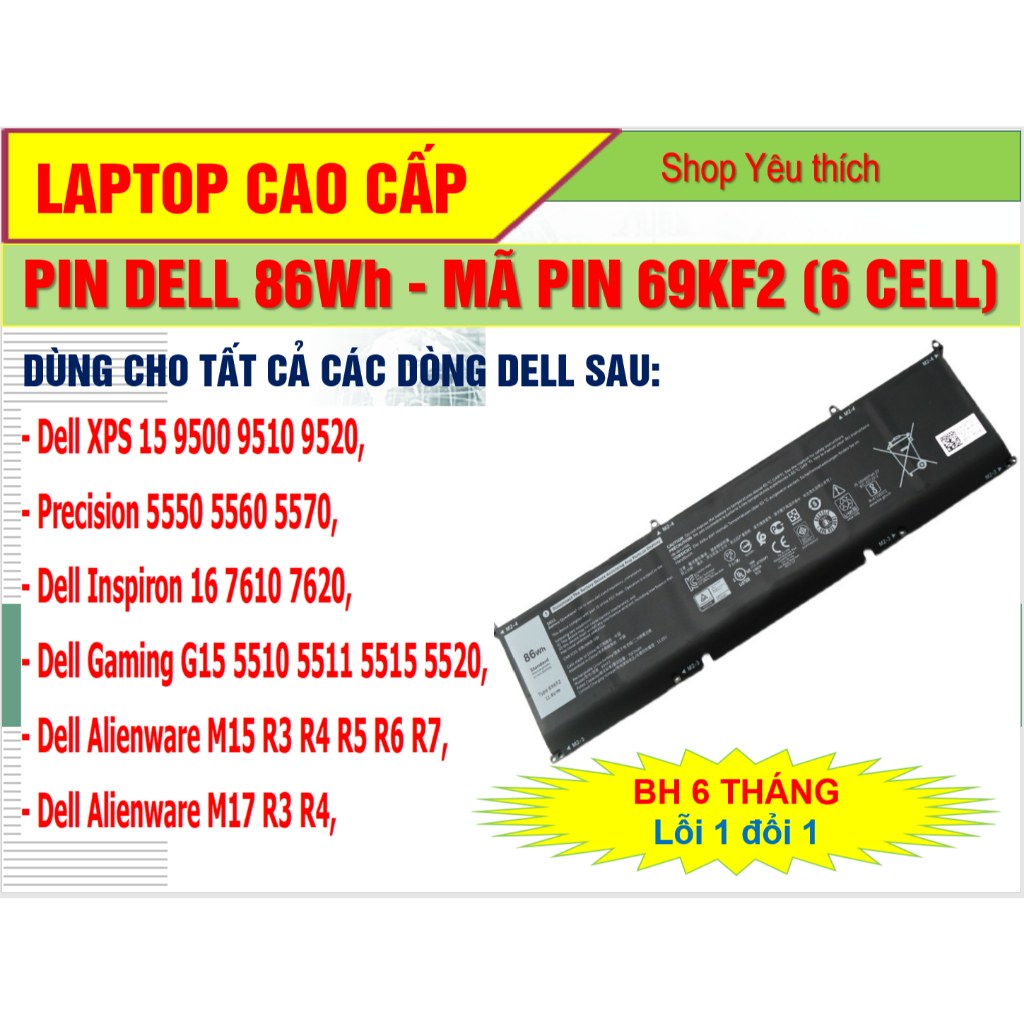[ Pin zin 86Wh ] Pin Dell XPS 15: 9500, 9510, Dell Precison 5550, 5560 ...