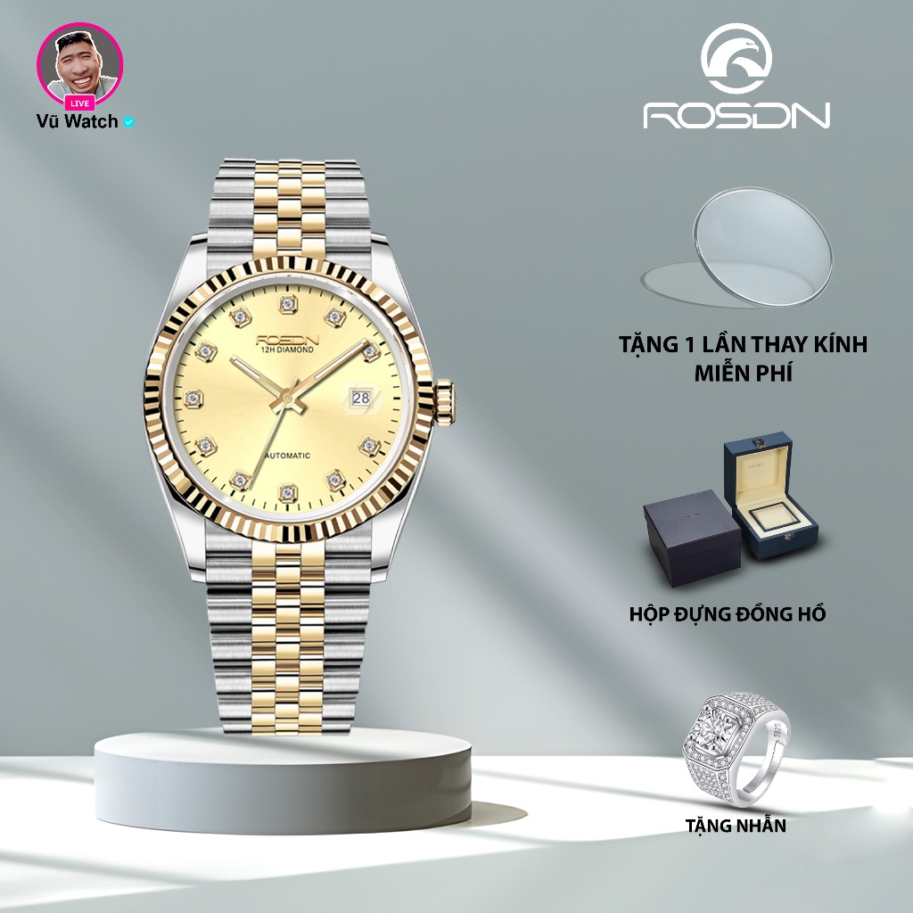 Đồng Hồ Nam ROSDN G2741-1 Mạ vàng 24k | Tặng 1 lần thay kính | Shopee Việt Nam